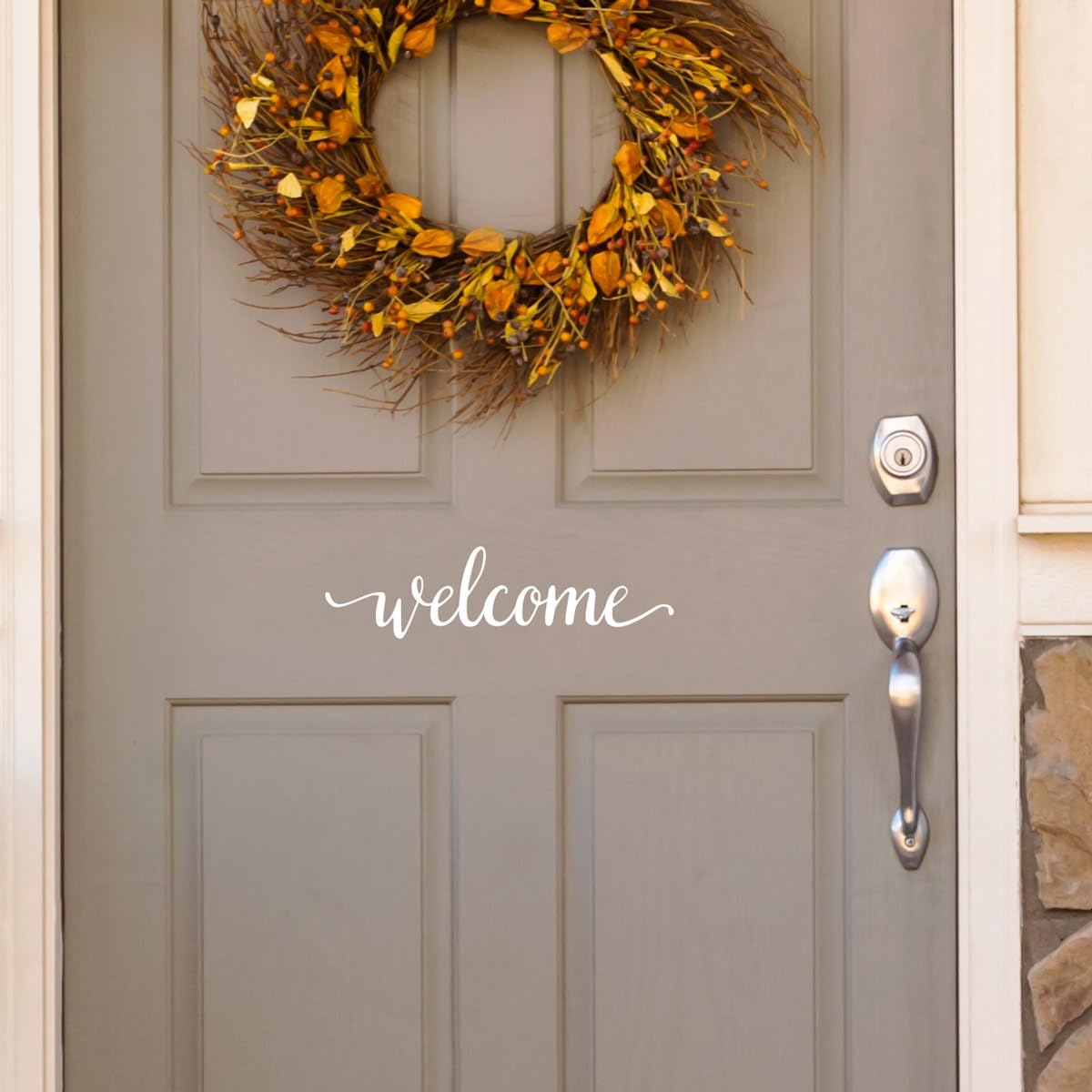 Amazon.com: White Welcome Front Door Vinyl Decal Script Handwriting ...