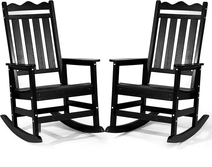 Amazon.com: Outdoor Rocking Chairs Set of 2, Weather-Resistant HDPE ...