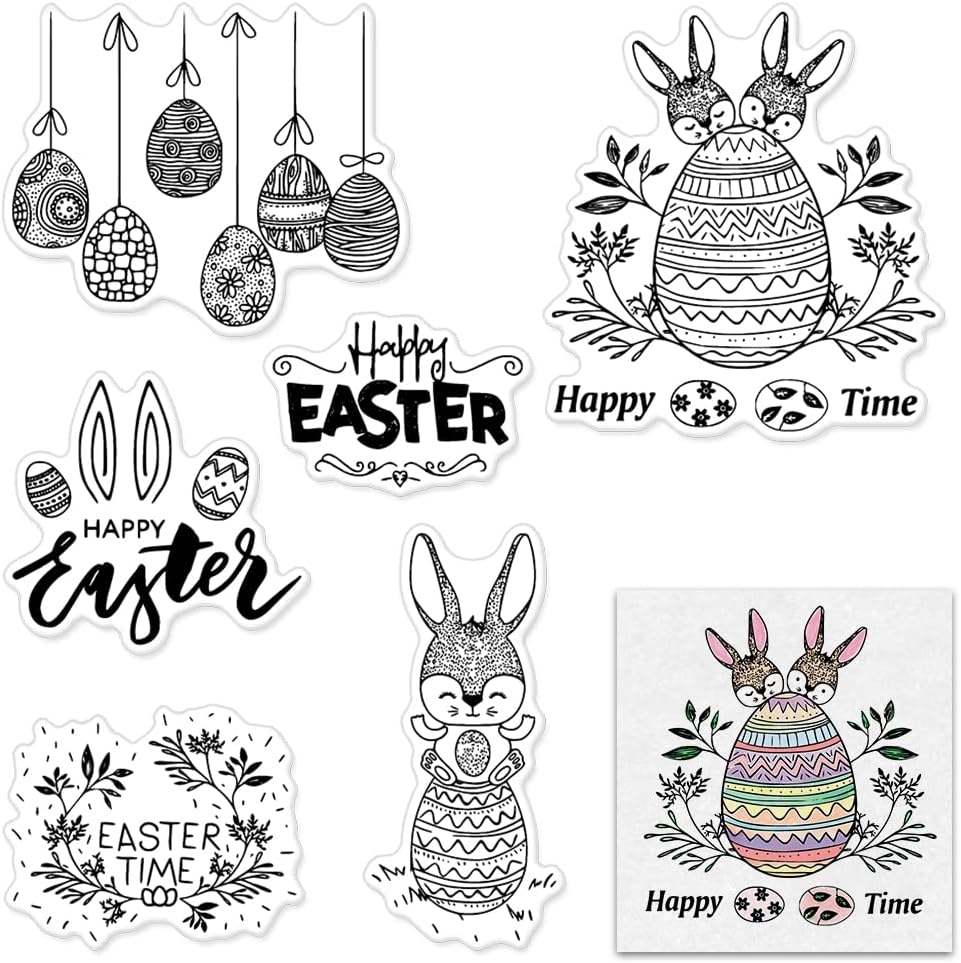Amazon.com: Easter Rabbit Background Clear Stamps for Card Making ...