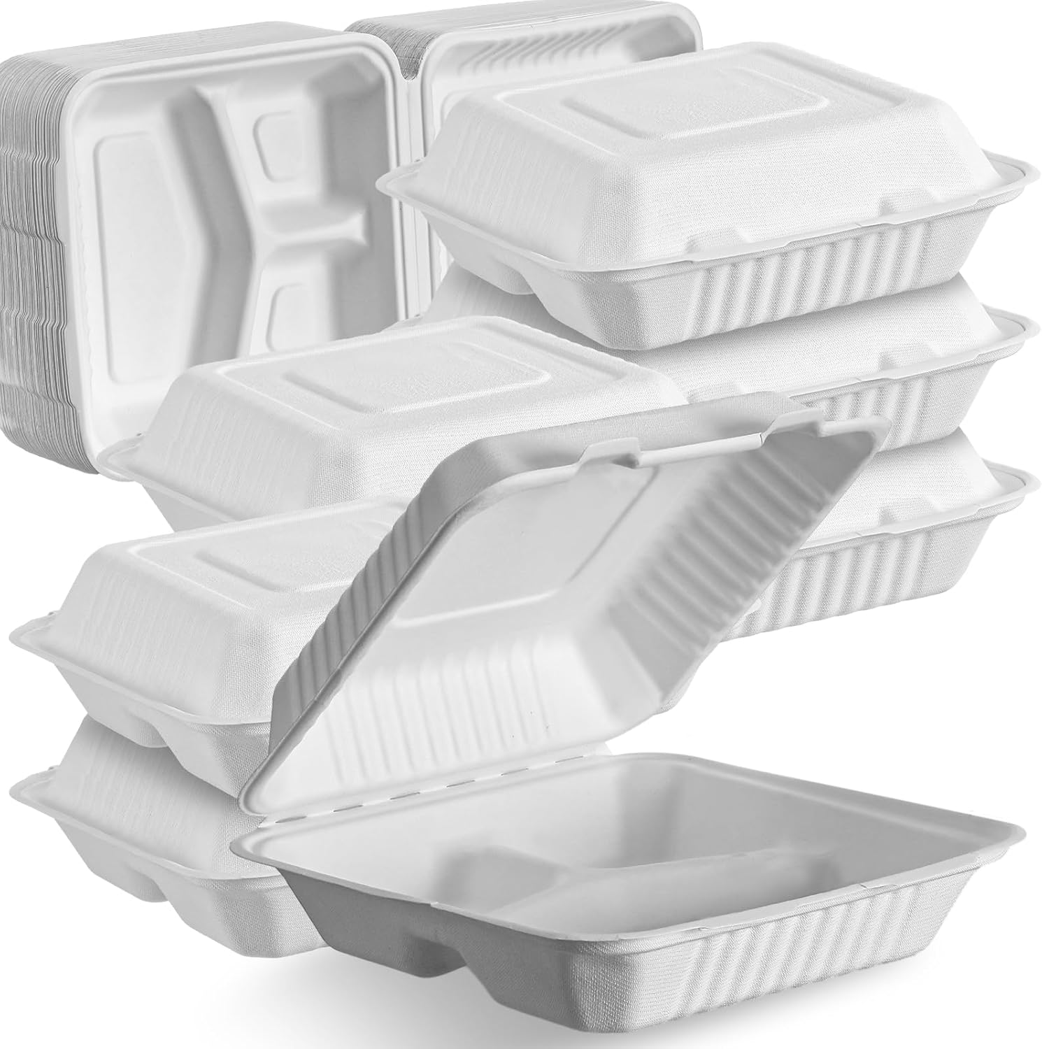 Amazon.com: Hushee 60 Pcs Foam Hinged Lid Containers 3 Compartment Food ...