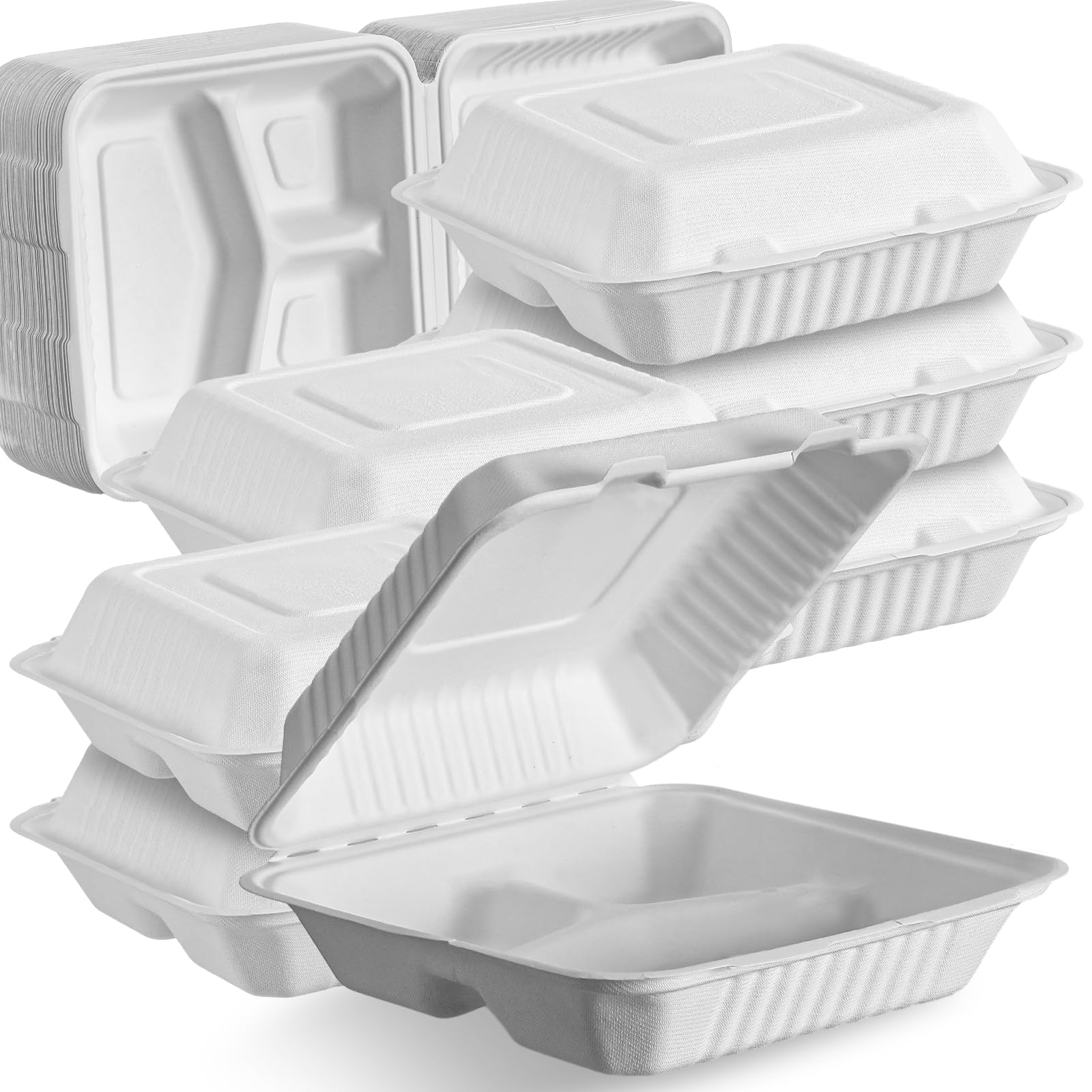 Snapklik.com : Hushee 60 Pcs Foam Hinged Lid Containers 3 Compartment ...