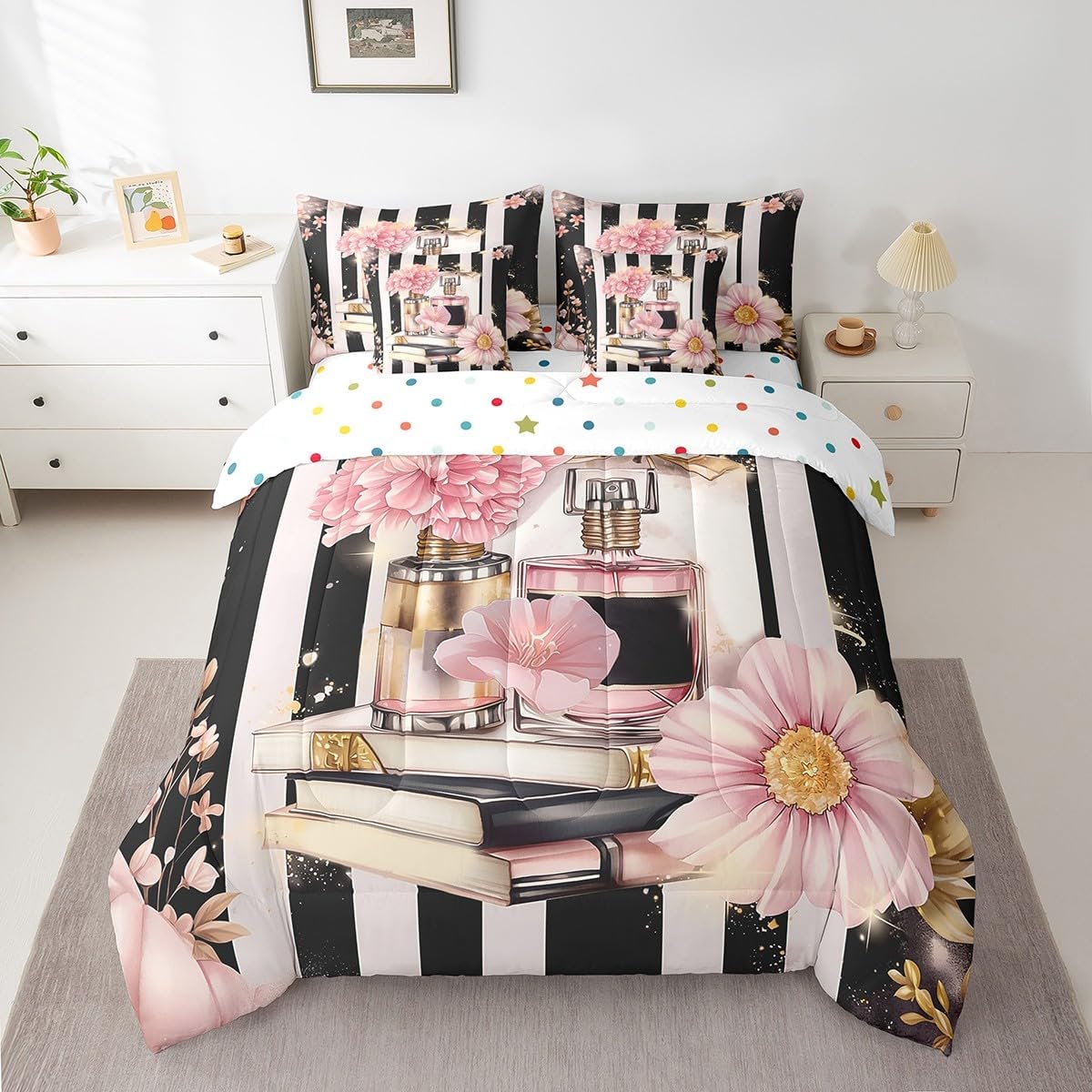 Amazon.com: Erosebridal 7 Piece Pink Floral Bed in A Bag Full Size ...
