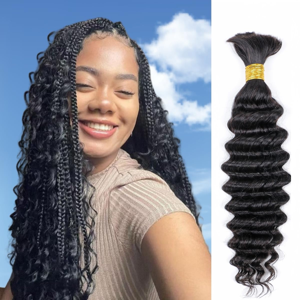 Amazon.com : Boho Braids Human Hair,Deep Wave Bulk Human Hair For ...