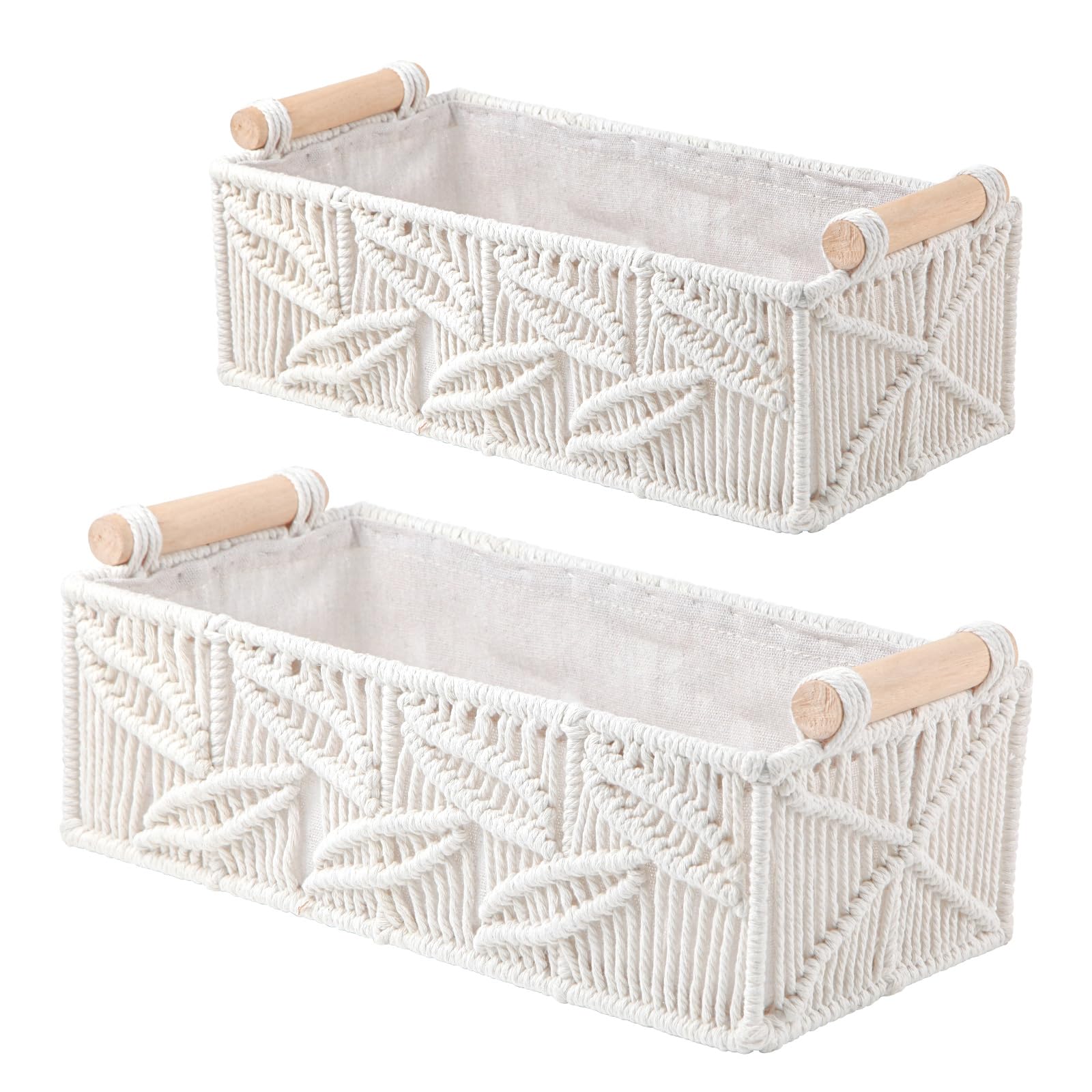 Amazon.com: Primepoch Macrame Storage Baskets With Wood Handles And ...