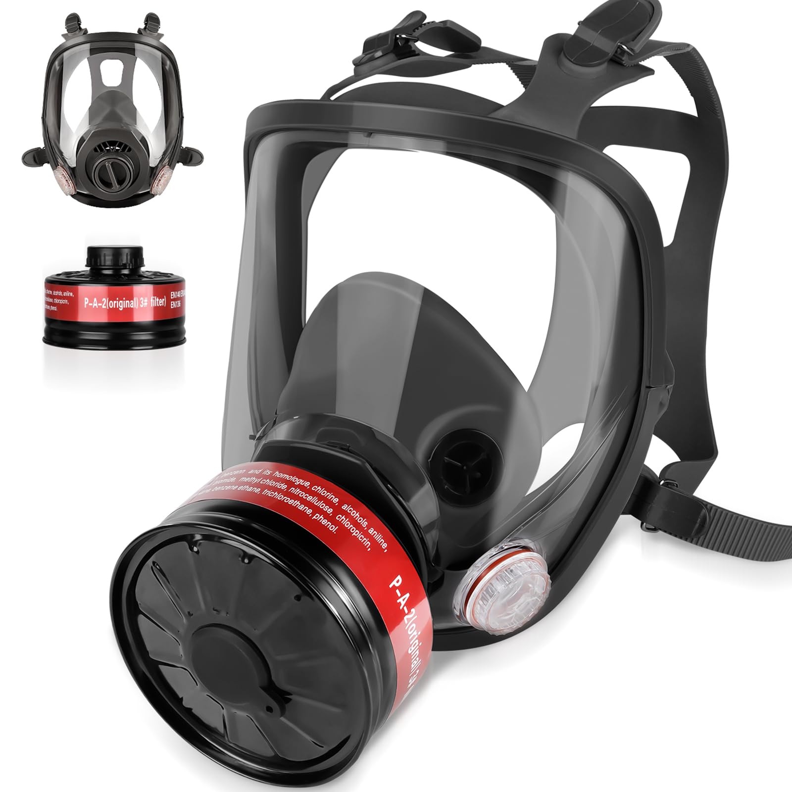 Gas Mask Respirator With 40mm Activated Carbon Filter Full Face ...