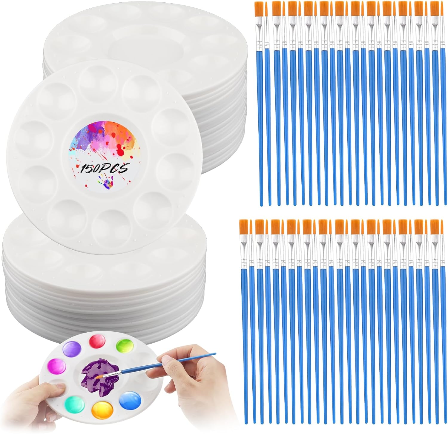 Amazon.com: 150Pcs Paint Brushes Palettes Set Include 50Pcs Paint Tray ...