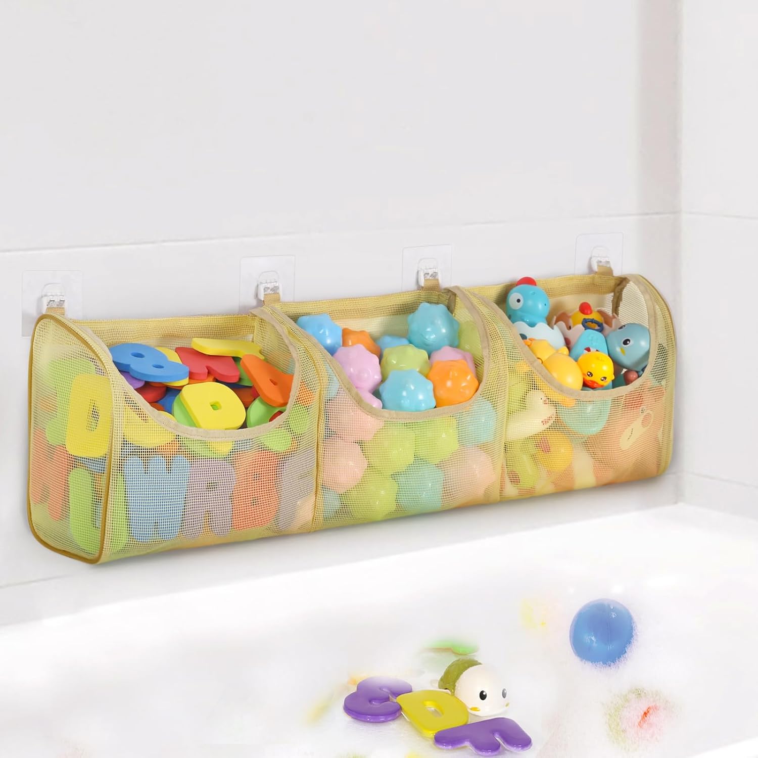 Amazon.com: DOCMON Bath Toy Storage, 3 Compartments Bath Toy Holder ...