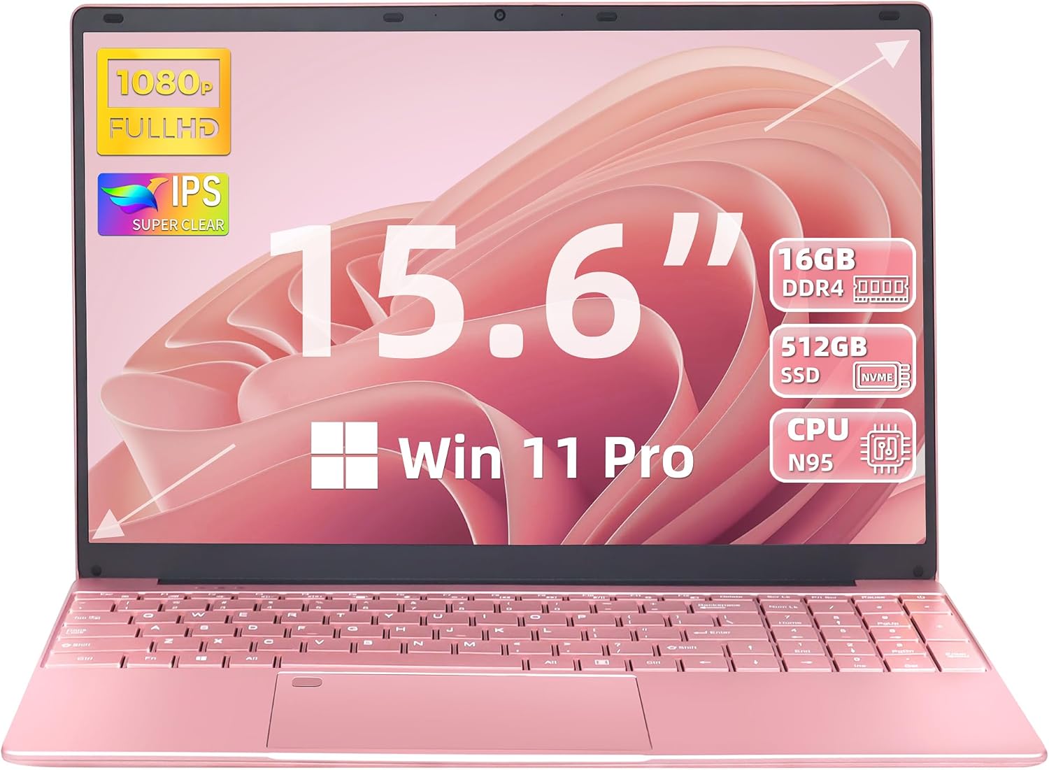 Fsjun 15.6'' Rose Gold Laptop, 16GB RAM, 512GB NVMe SSD, 12th Gen Alder ...