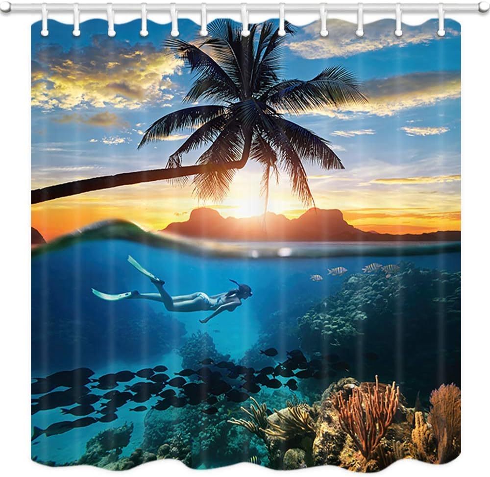 Amazon.co.jp : Assanu サンゴ礁パターンルームの家の近くの熱帯のサンゴ礁の熱帯の島でシュノーケリングの若い女性 : ホーム ...