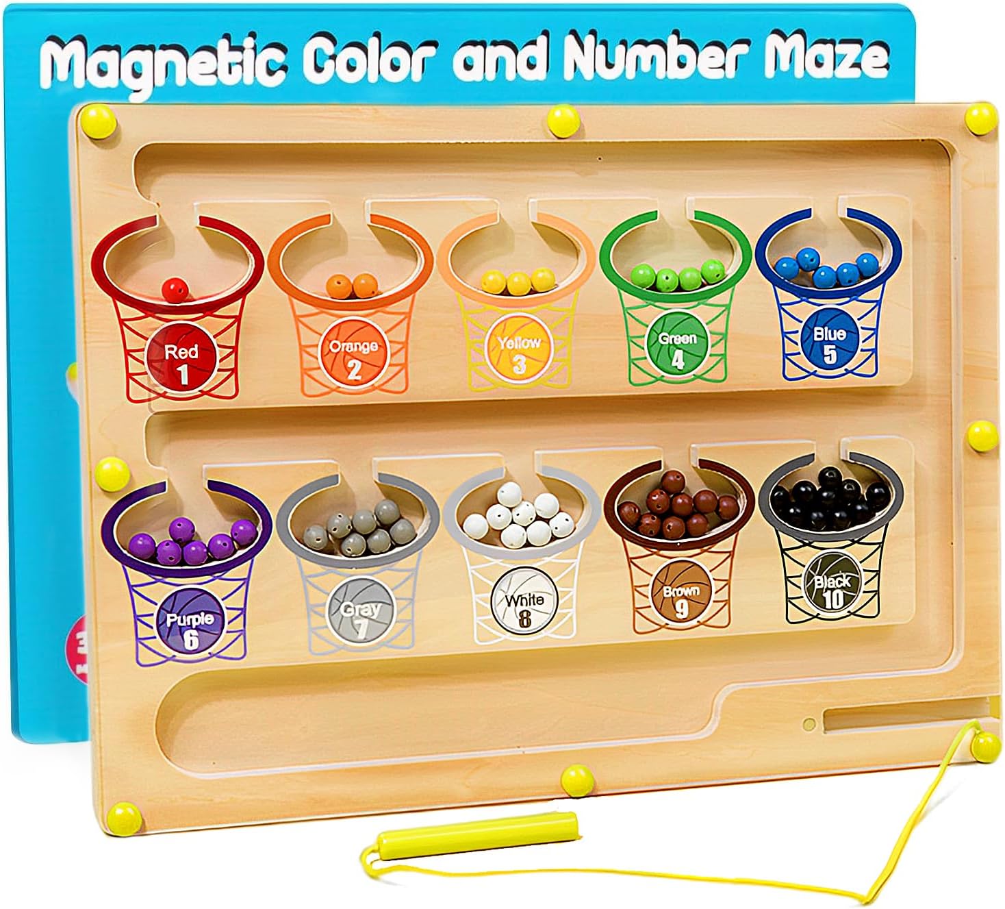 Amazon.com: Magnetic Color and Number Maze, Wooden Magnet Puzzles Board ...