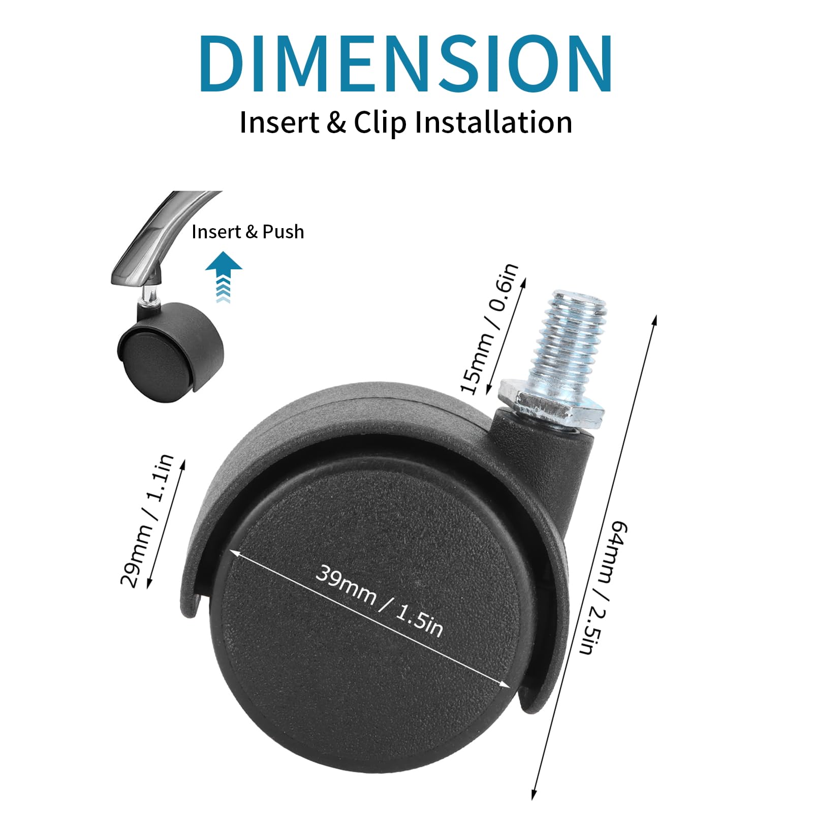 Snapklik.com : 4 Packs Swivel Casters, 1.5 In 360 Universal Plastic ...