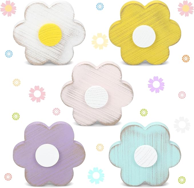 Amazon.com: 5 Pcs Farmhouse Daisy Table Wooden Signs Spring Tiered Tray ...