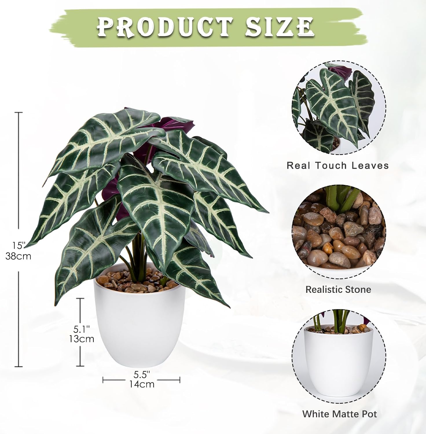 Briful Planta falsa de 15 pulgadas, planta artificial realista en ...