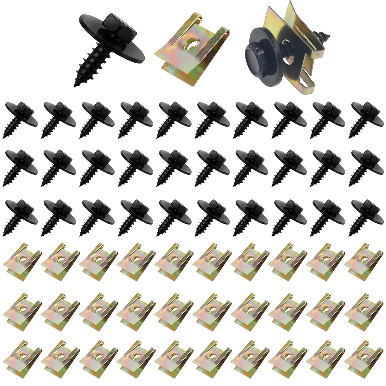 60 Pcs Screw and Nut Clip Kit,30 Auto Body Fender Screws and 30 Bumper ...