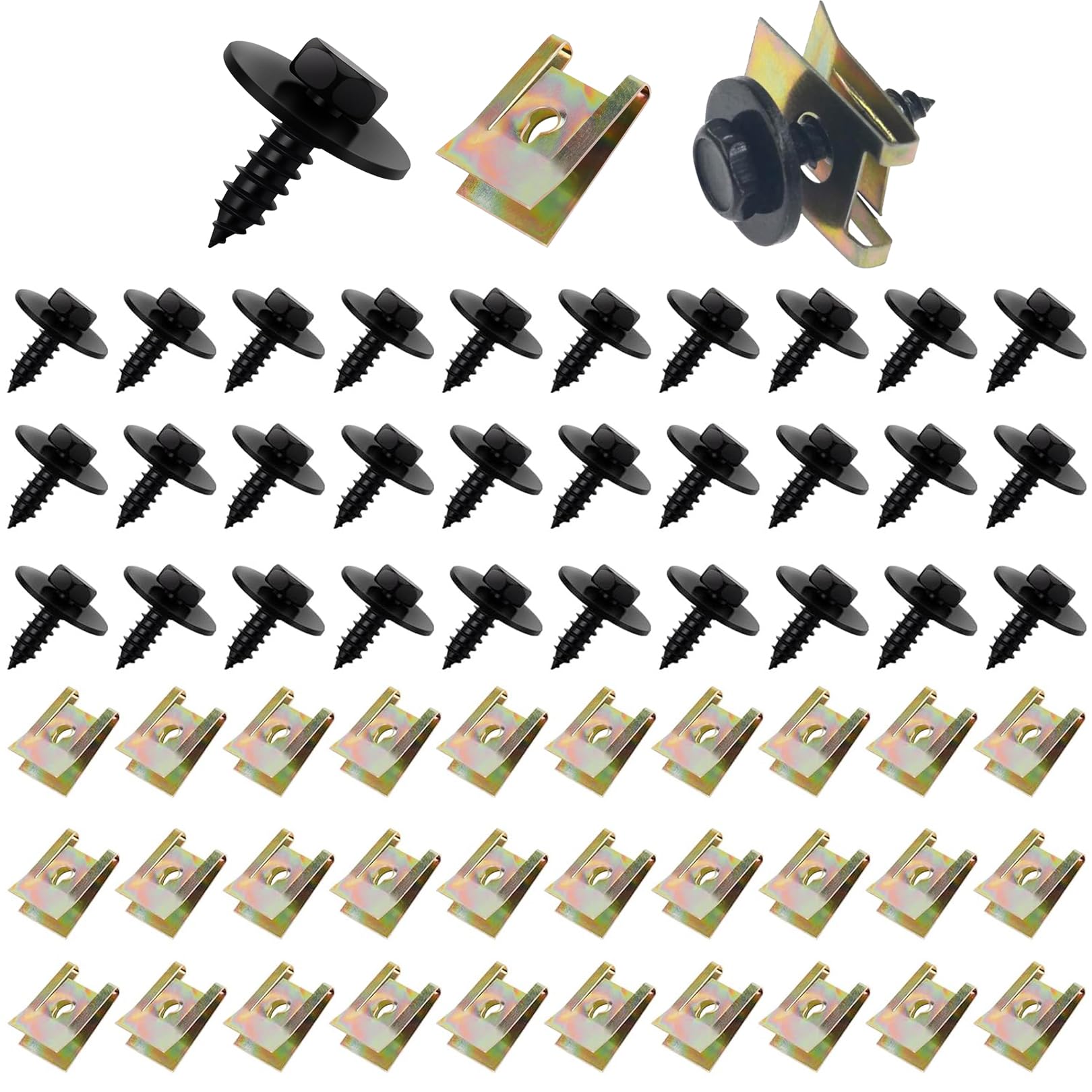 60 Pcs Screw and Nut Clip Kit,30 Auto Body Fender Screws and 30 Bumper ...