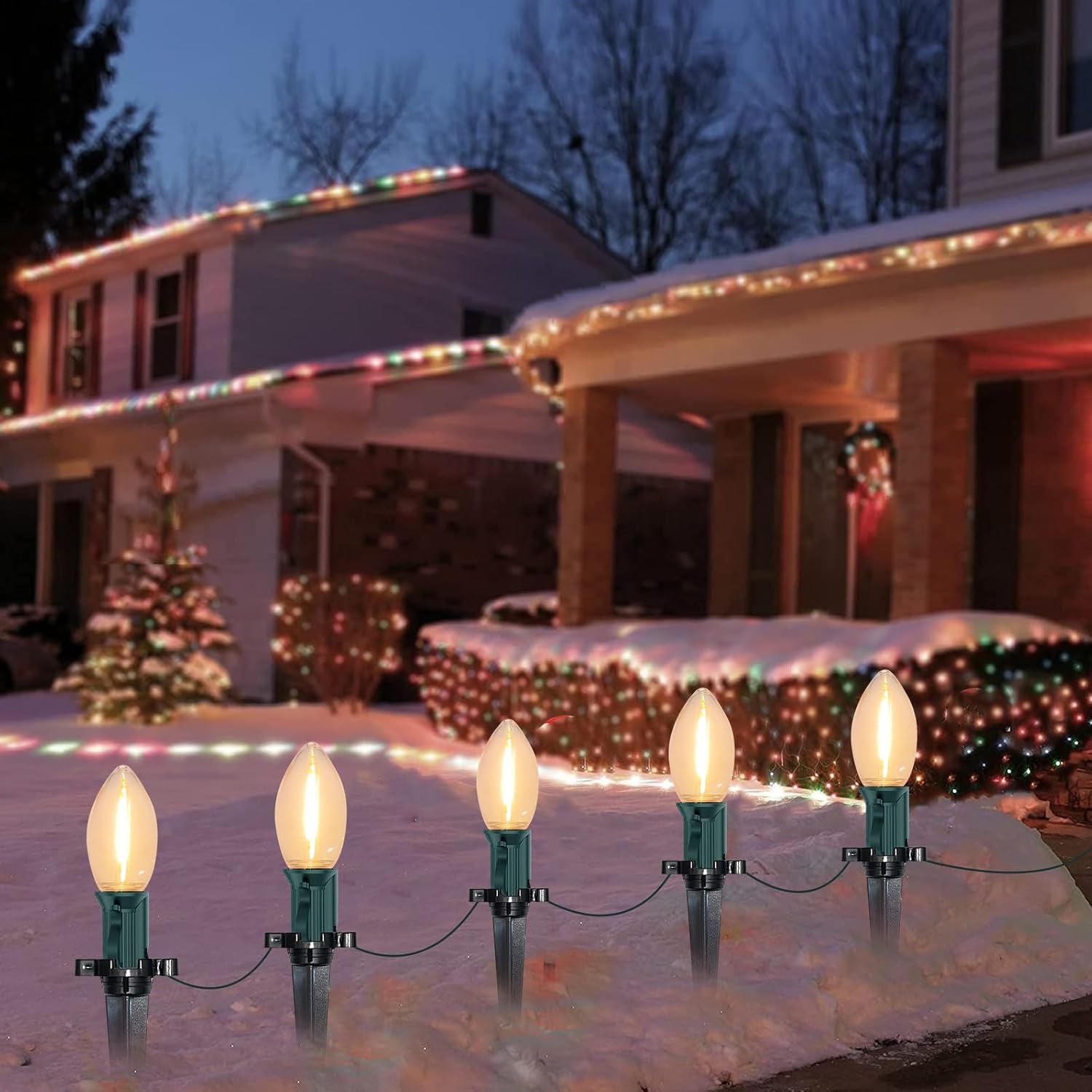 Konictom 38FT LED Outdoor Christmas Pathway Lights,25 Warm White ...