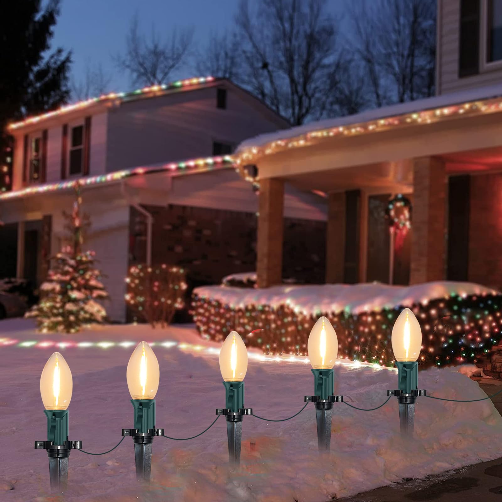 Konictom 38FT LED Outdoor Christmas Pathway Lights,25 Warm White ...