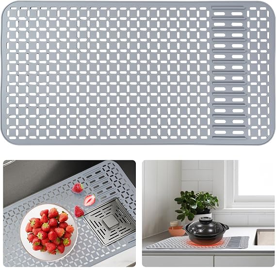 Silicone Sink Mat 28.4''x15.2'' Kitchen Sink Protector With DIY Drain ...