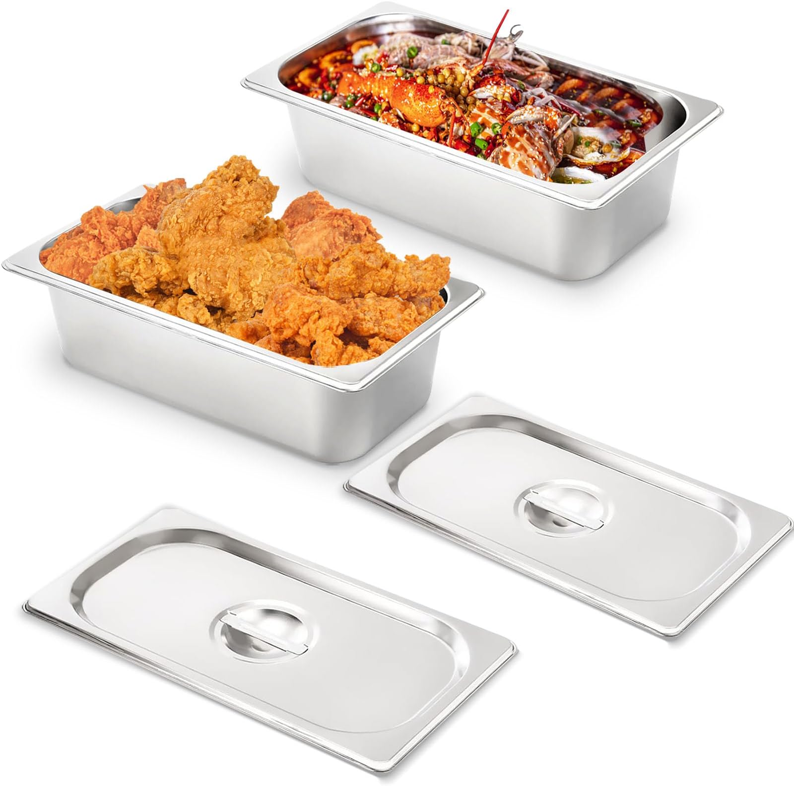Amazon.com: Kingrol 2 Pack 1/3 Size Hotel Pans with Lids, 3-5/8" Depth ...