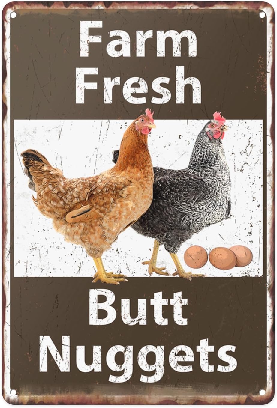 Amazon.com: Funny Chicken Vintage Metal Sign Farm Fresh Eggs Butt ...