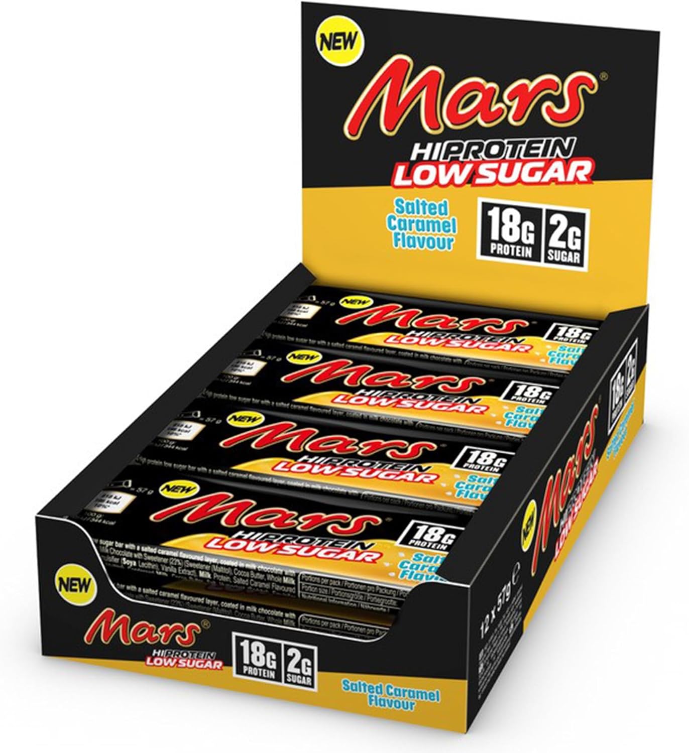 Mars - Salted Caramel Low Sugar Chocolate Hi Protein Bars | 12 x 57g ...