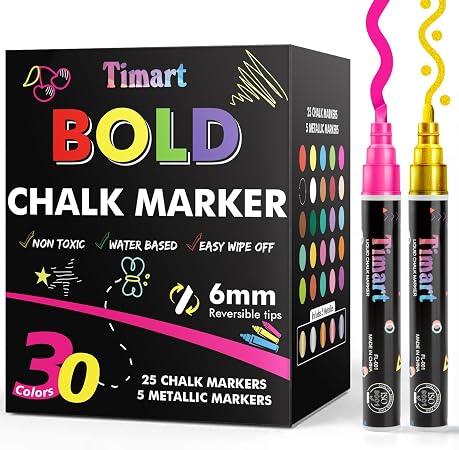 Amazon.com: Timart Chalk Markers, 30 Pack, 6mm Reversible Tips, Liquid ...