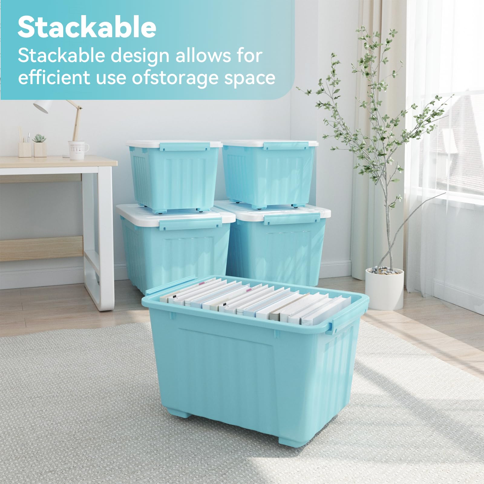 Snapklik.com : Nazhura 97 Quart Plastic Storage Bin, Blue Stackable And ...
