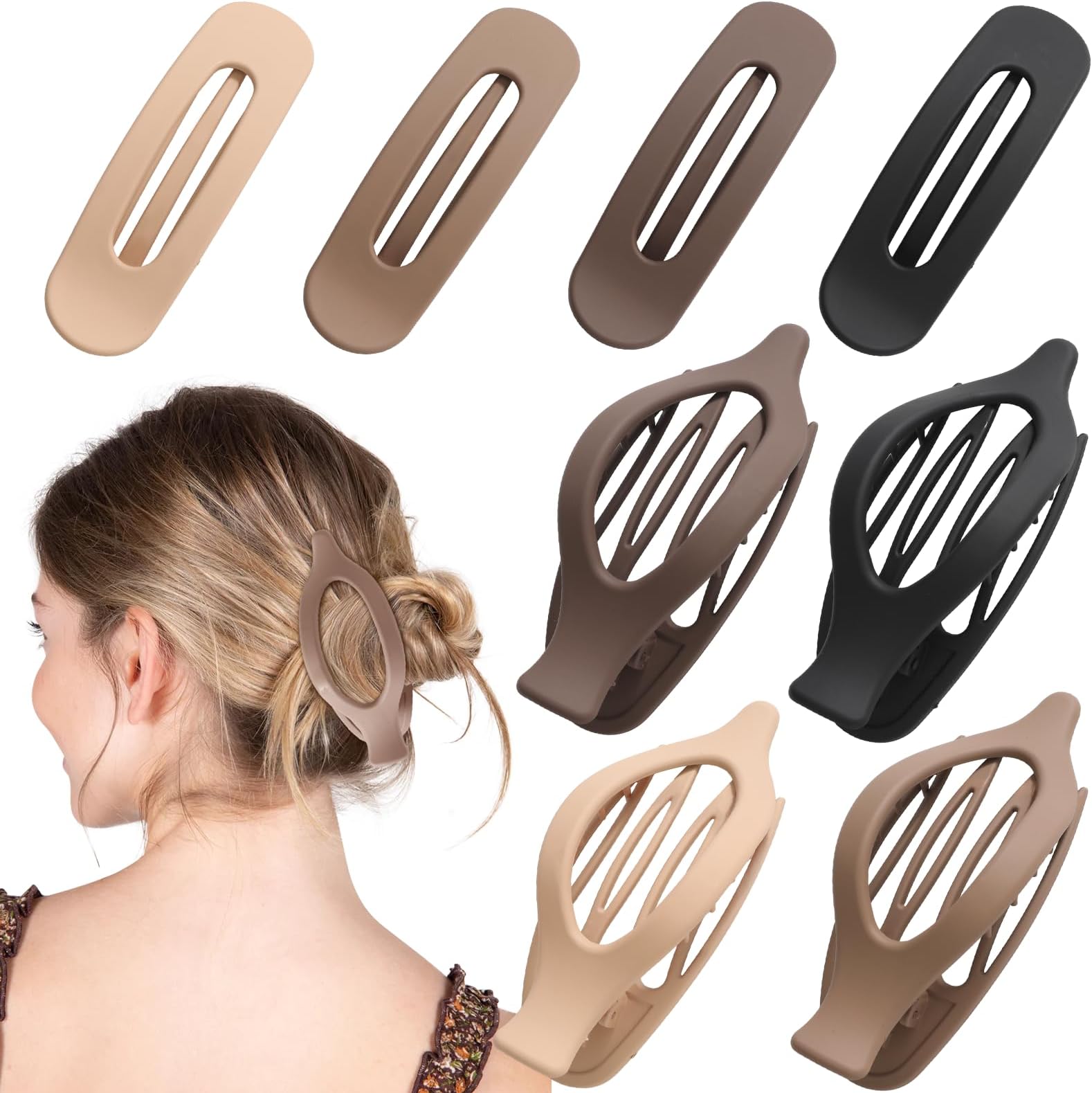 Amazon.com : 8 PCS Flat Hair Clips, Neutral Color Flat Claw Clips, 2 ...
