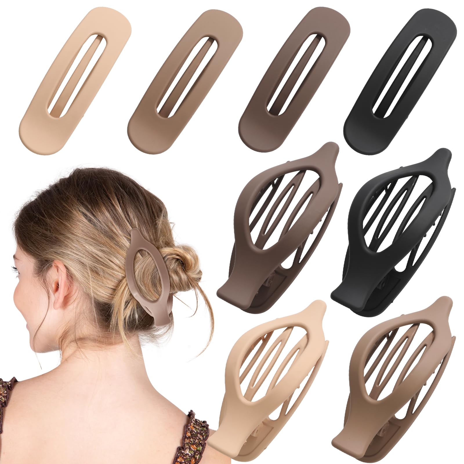 Amazon.com : 8 PCS Flat Hair Clips, Neutral Color Flat Claw Clips, 2 ...