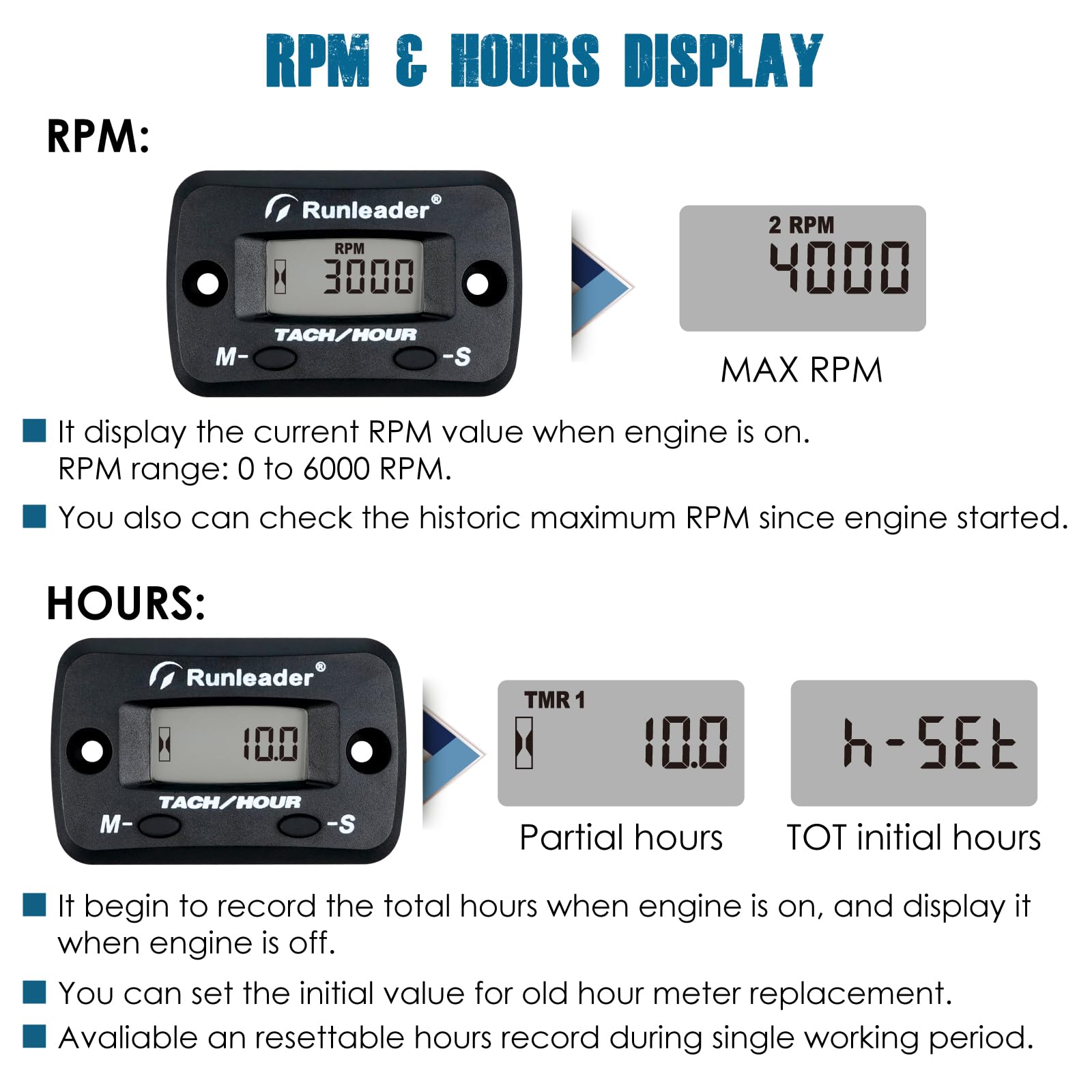 Snapklik.com : Runleader Digital Tach/Hour Meter,Maintenance Reminder ...