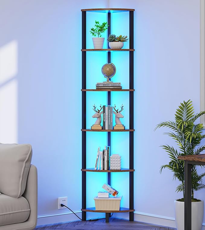 Amazon.com: VIMBER 6-Tier Corner Shelf with LED Light, Industrial ...