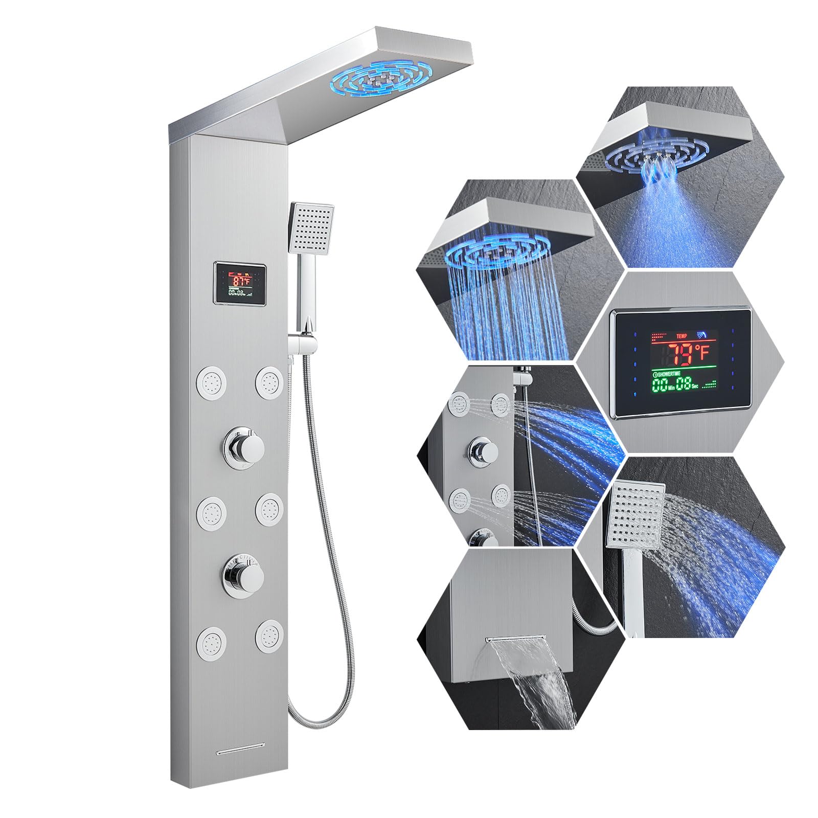 TSIBOMU Stainless Steel Shower Panel Tower System with LED lights(No ...