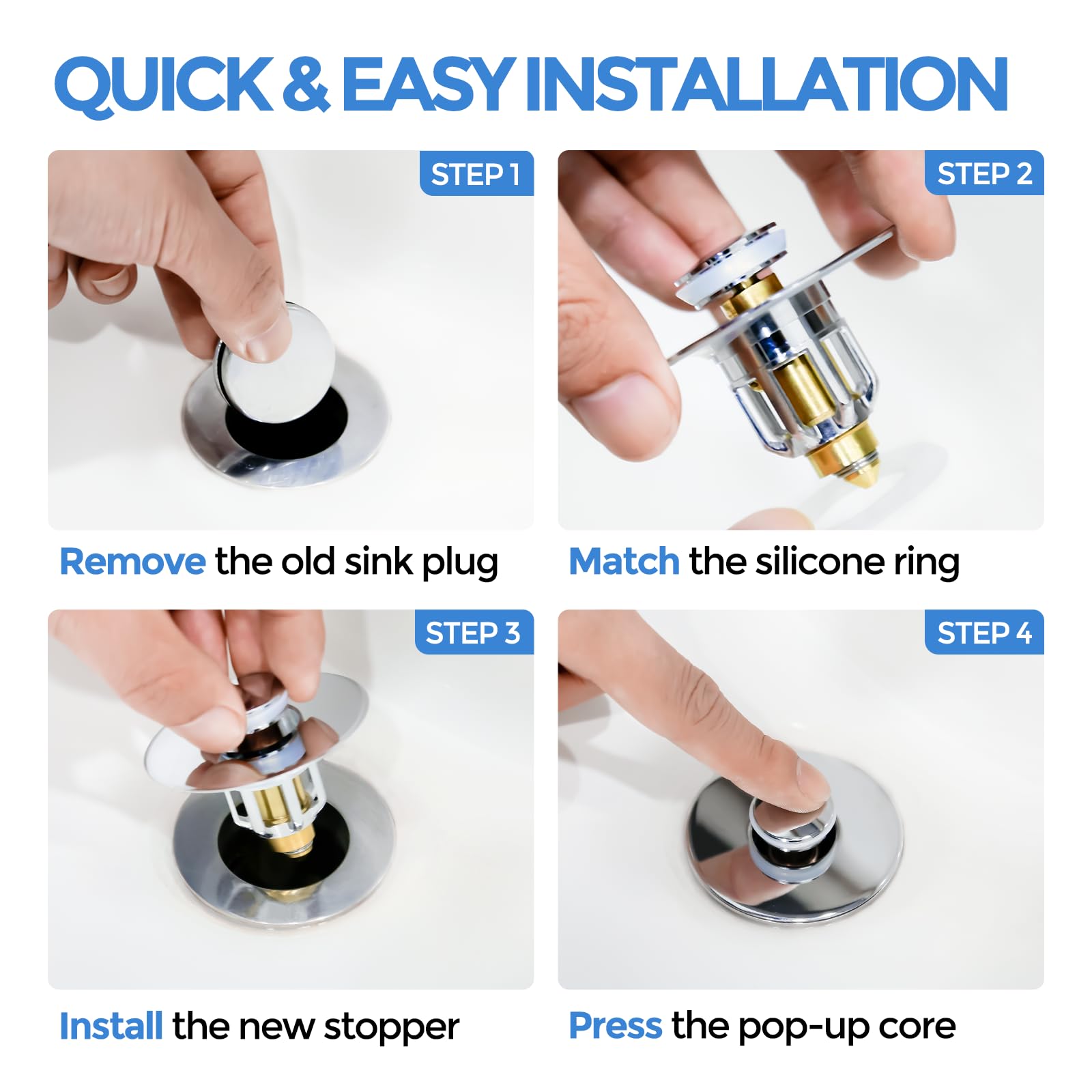 Snapklik.com : Zaa 2 Pack Bathroom Sink Stopper,Universal Stainless Pop ...