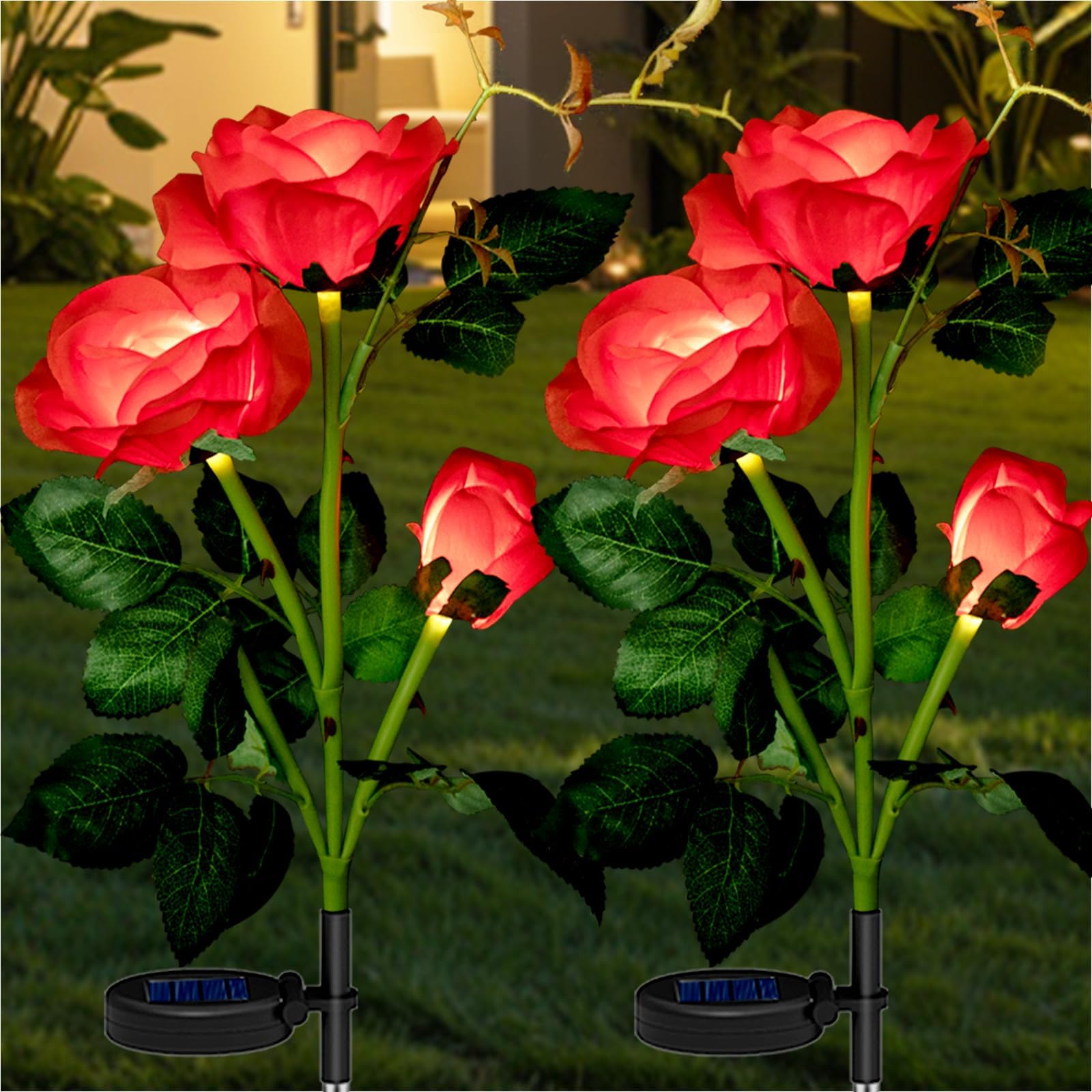 Solar Garden Rose Lights, Decorman 2 Pack Realistic Solar Outdoor ...
