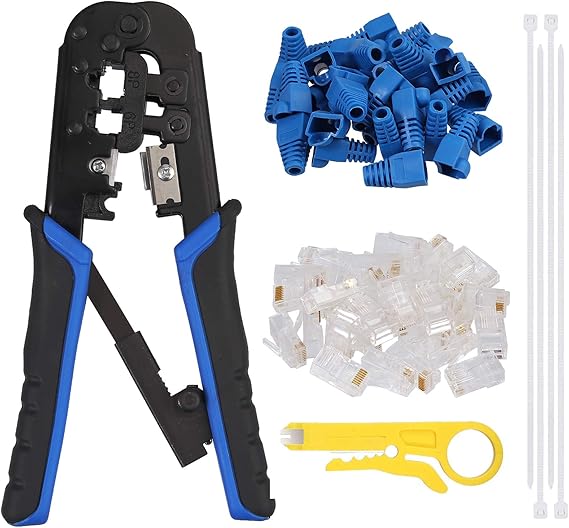 EYPINS Kit de Pince à Sertir RJ45 avec 30 Connecteurs Cristal Cat5 + Dénudeur Outil de ...