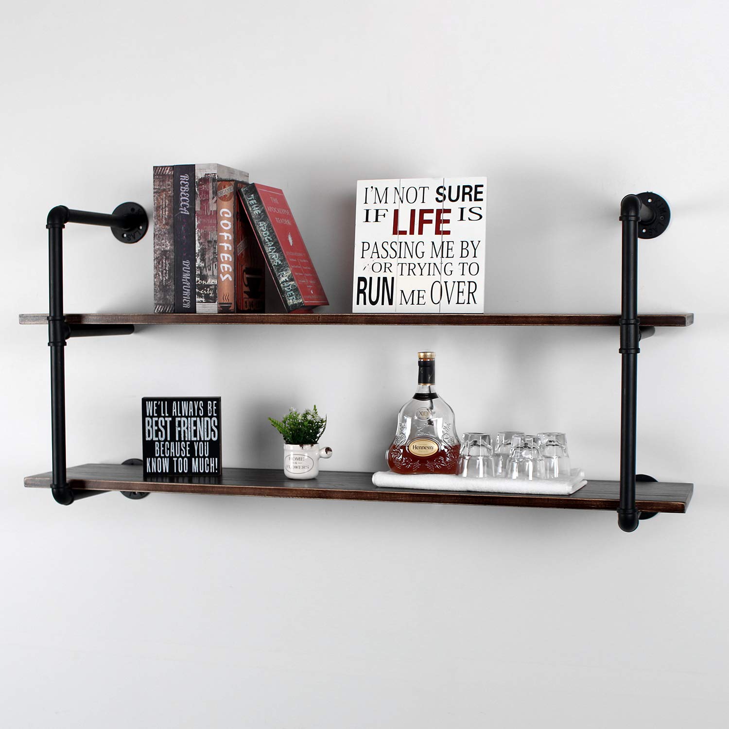 MBQQ Industrial Retro Pipe Shelf 48in 2 Tier Wall Mounted,Rustic ...