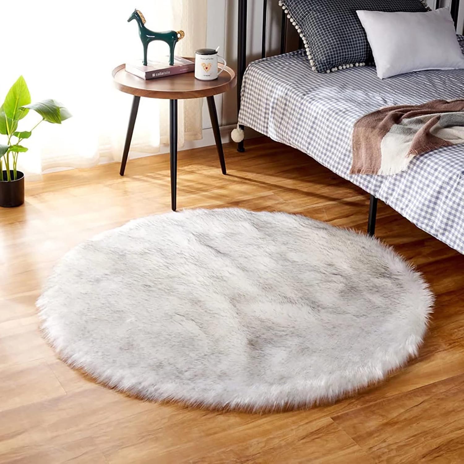 Amazon.com: Goolela White and Grey Tips Circle Rug Round Area Rugs 5ft ...