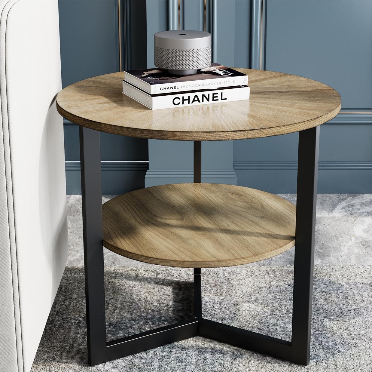 Amazon.com: LEEMTORIG Round End Table with Storage, Farmhouse Circle ...
