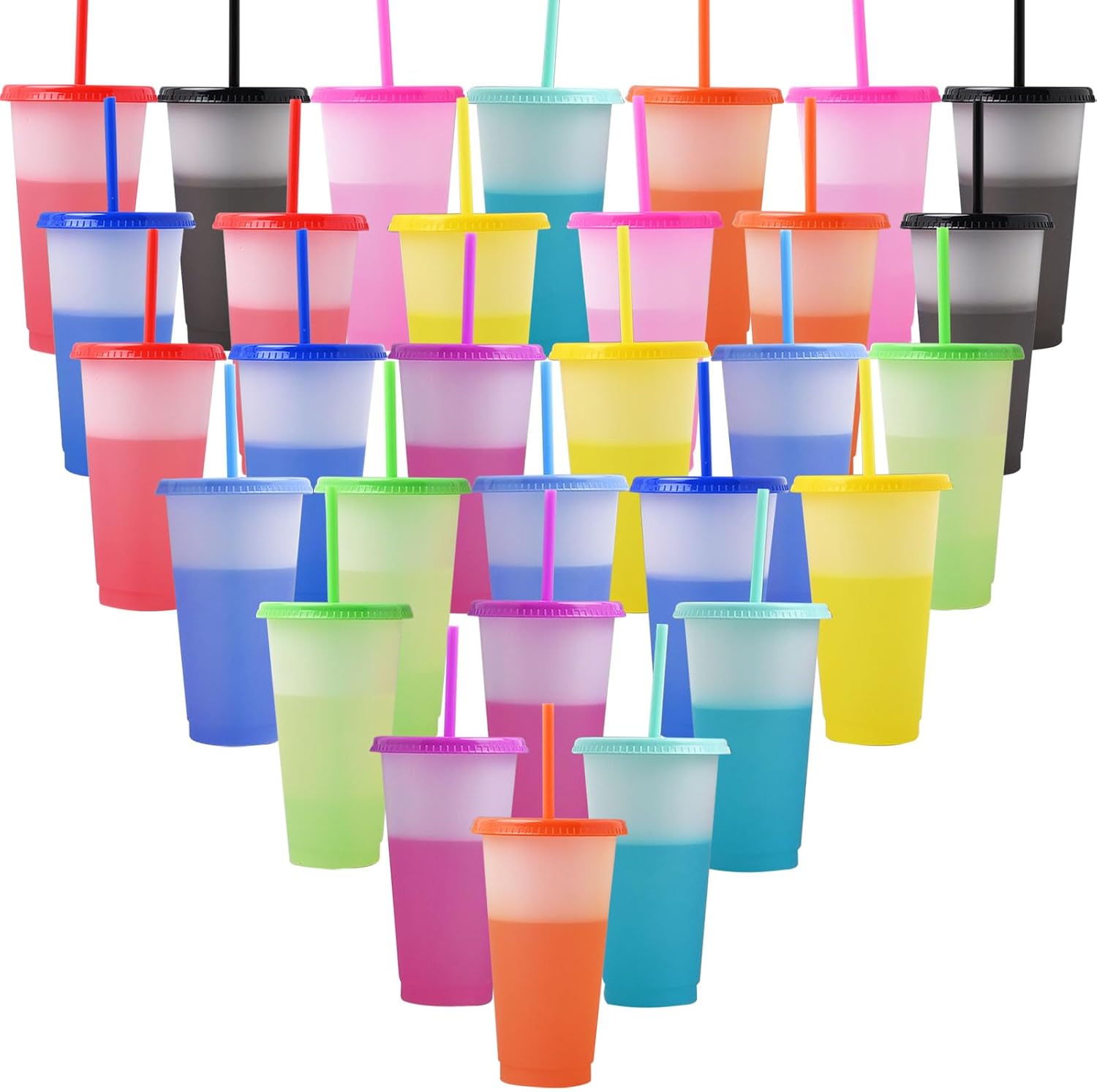 Color Changing Cups,30 Packs 24 oz Reusable Plastic Tumblers with Lids ...