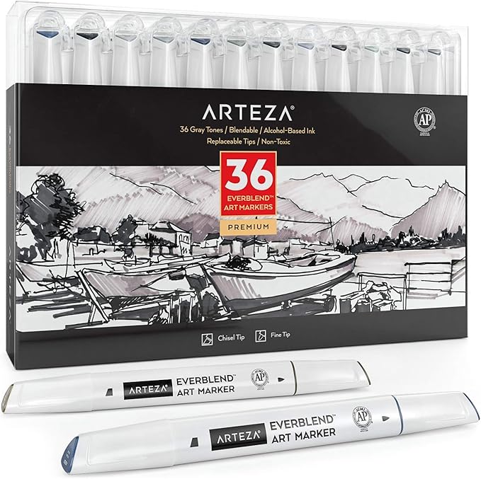 Amazon.com: ARTEZA Grayscale Alcohol Markers Set of 36 Tones, Everblend ...