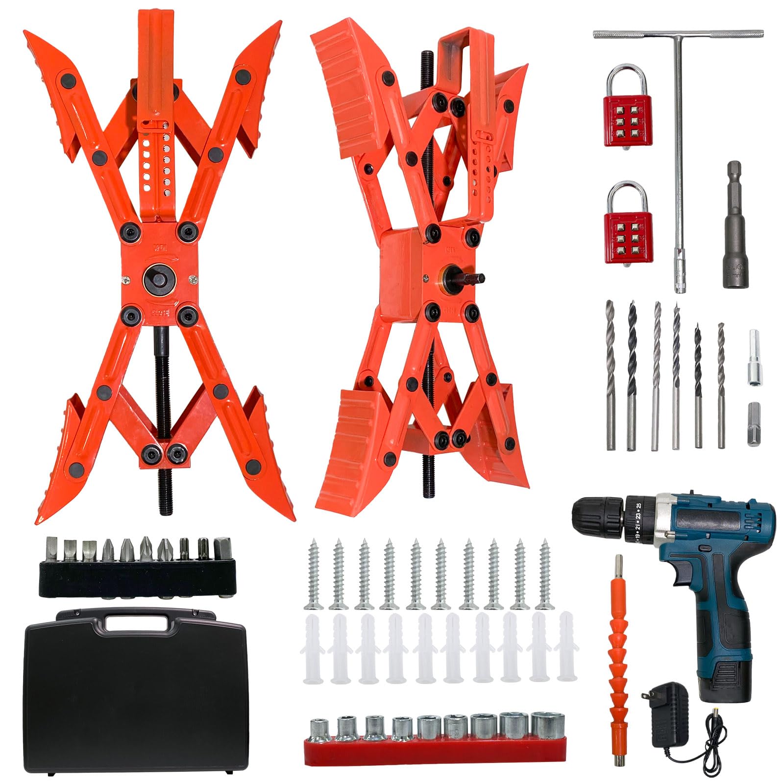 Buy X-Shaped Wheel Chock with Cordless Drill Kit 12V, Hex Socket, Tool ...