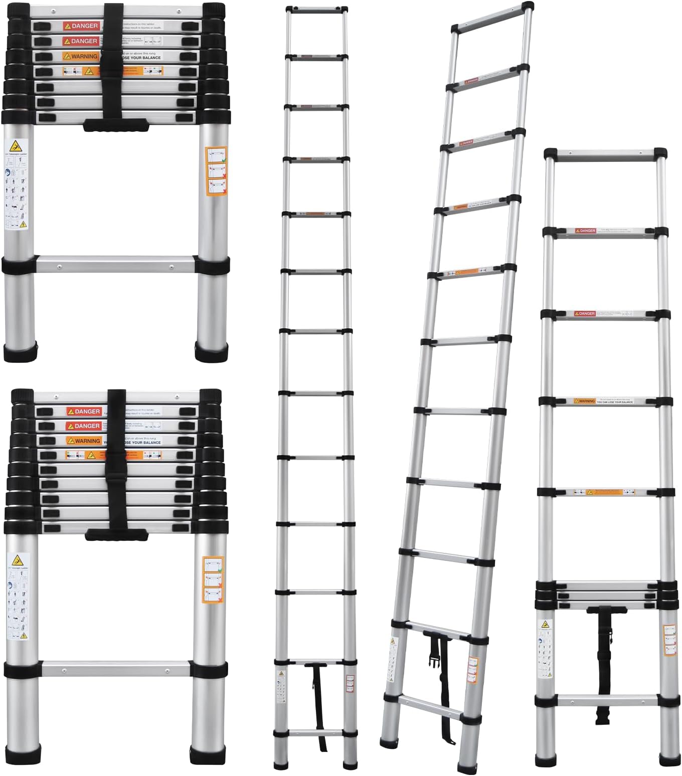 NAIMP 3.2M Telescopic Ladder, 10.5Ft Multi-Purpose Folding Aluminium ...