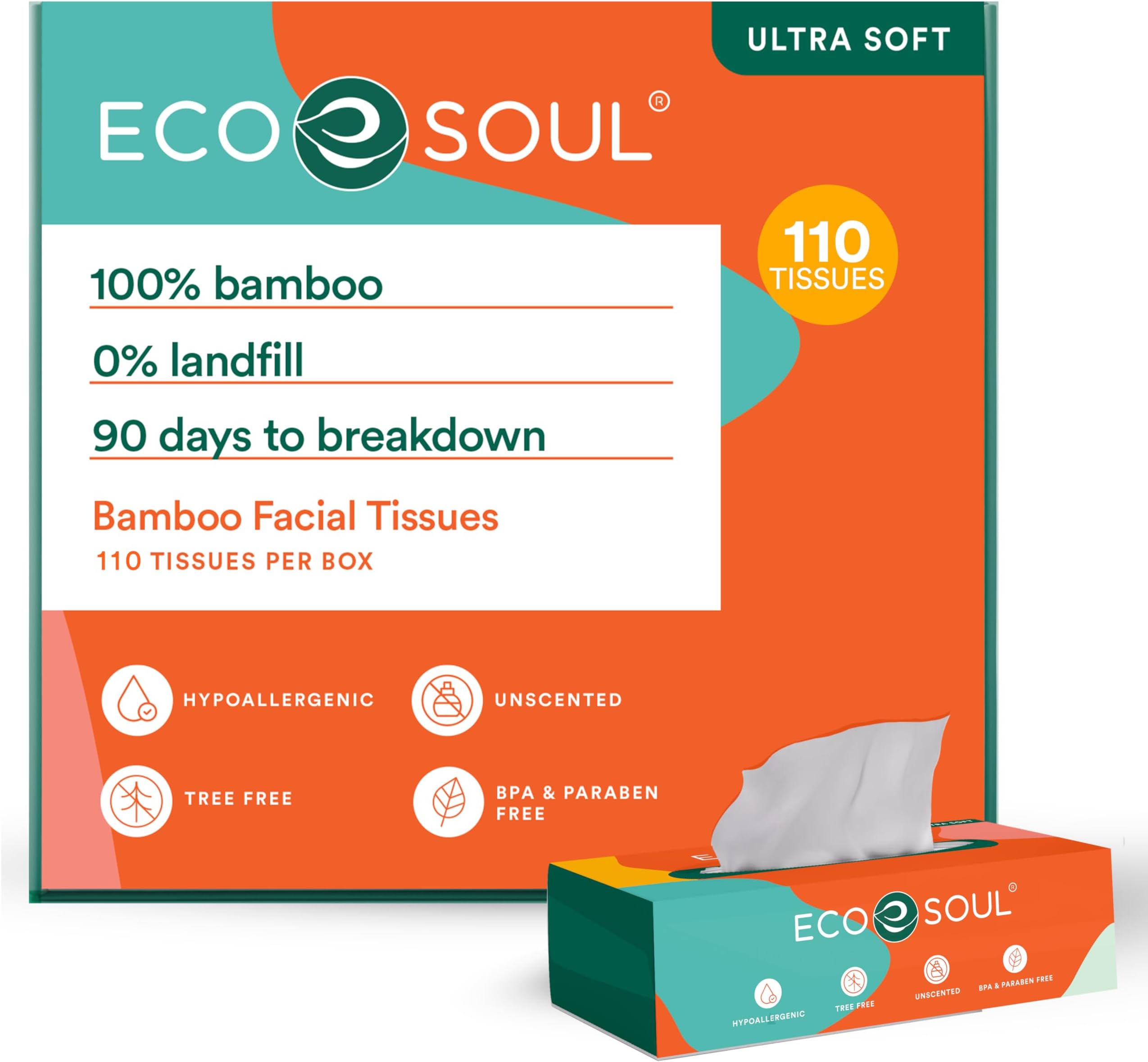 Amazon.com: ECO SOUL Bamboo Premium Facial Tissue Cube Box 110 Count ...