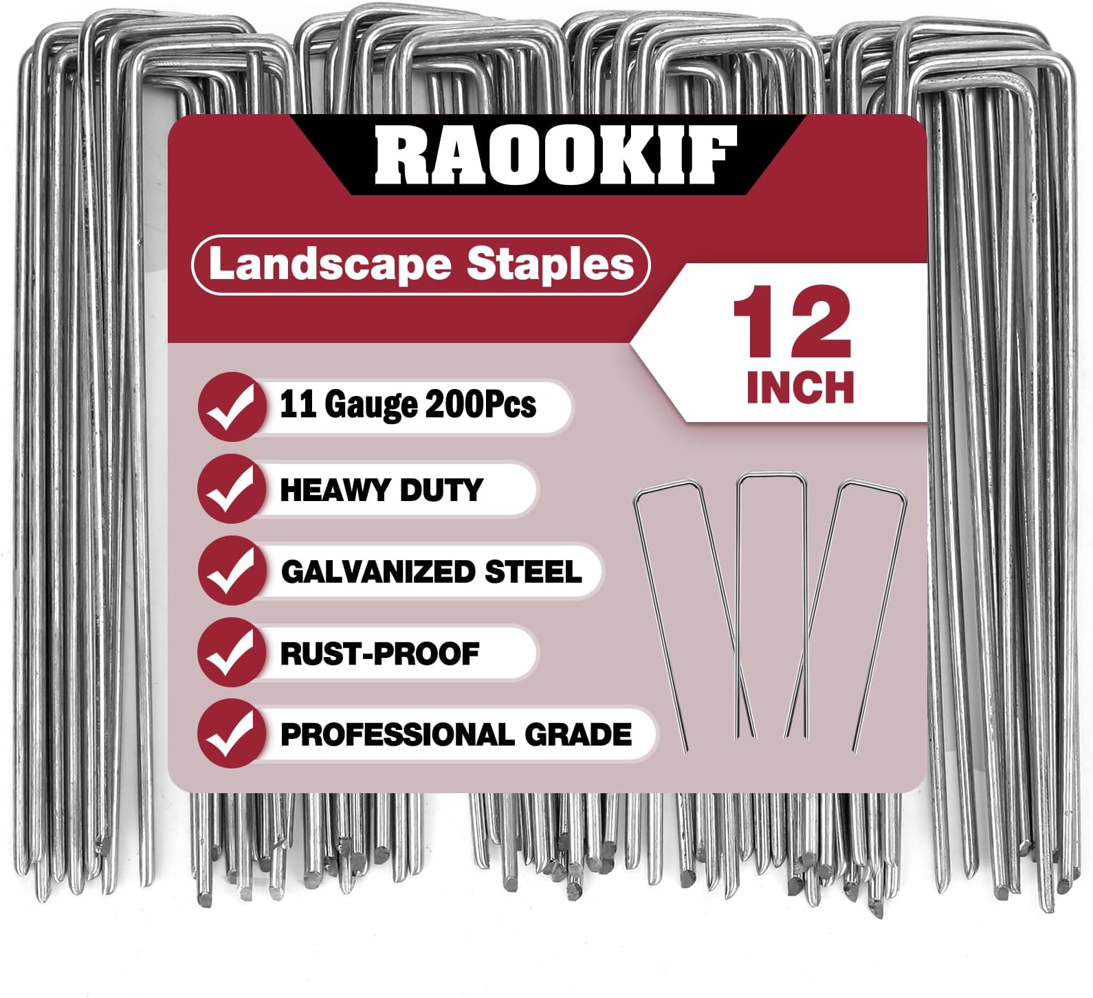 Amazon.com : RAOOKIF 12 Inch Galvanized Garden Landscape Staples Stakes ...