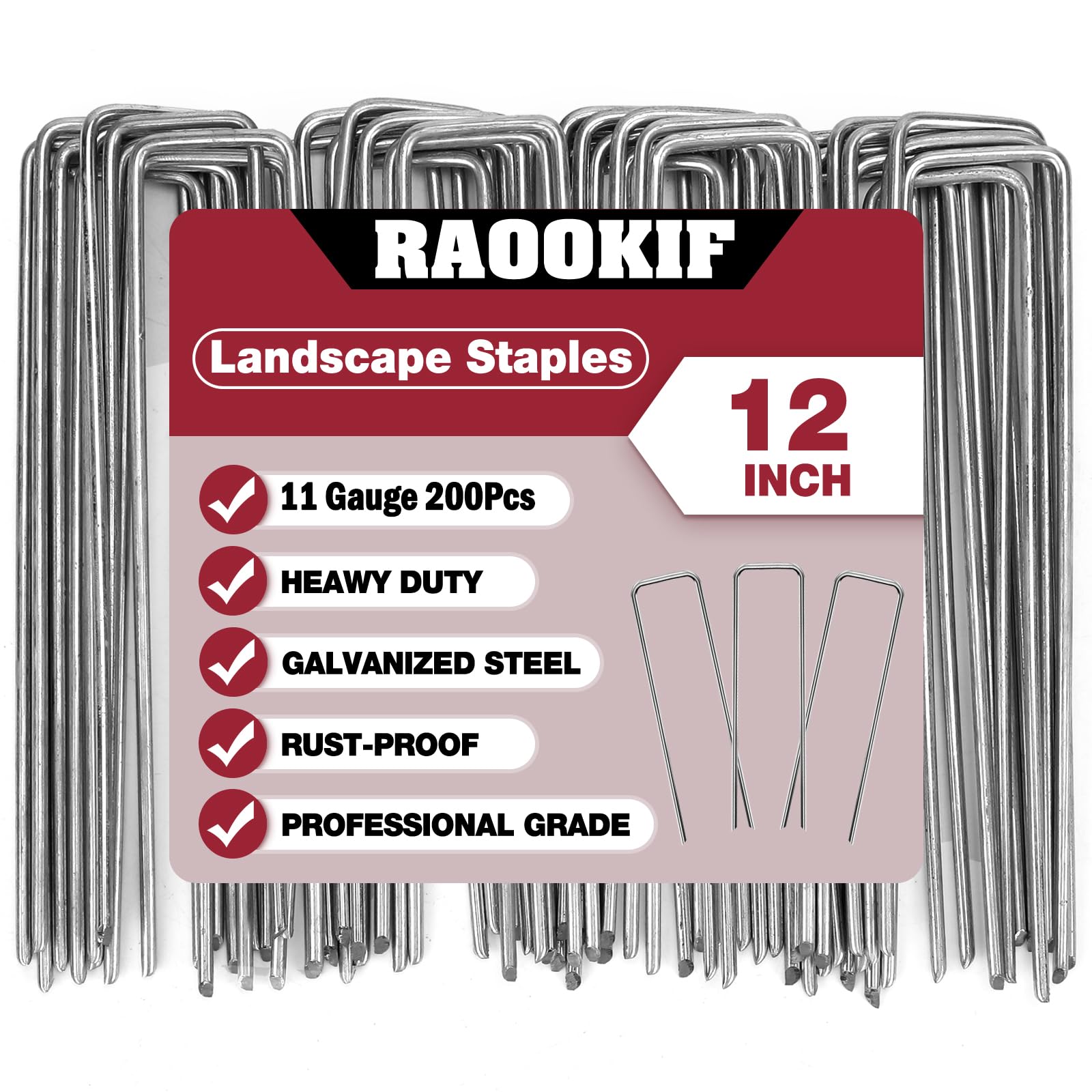 Amazon.com : RAOOKIF 12 Inch Galvanized Garden Landscape Staples Stakes ...