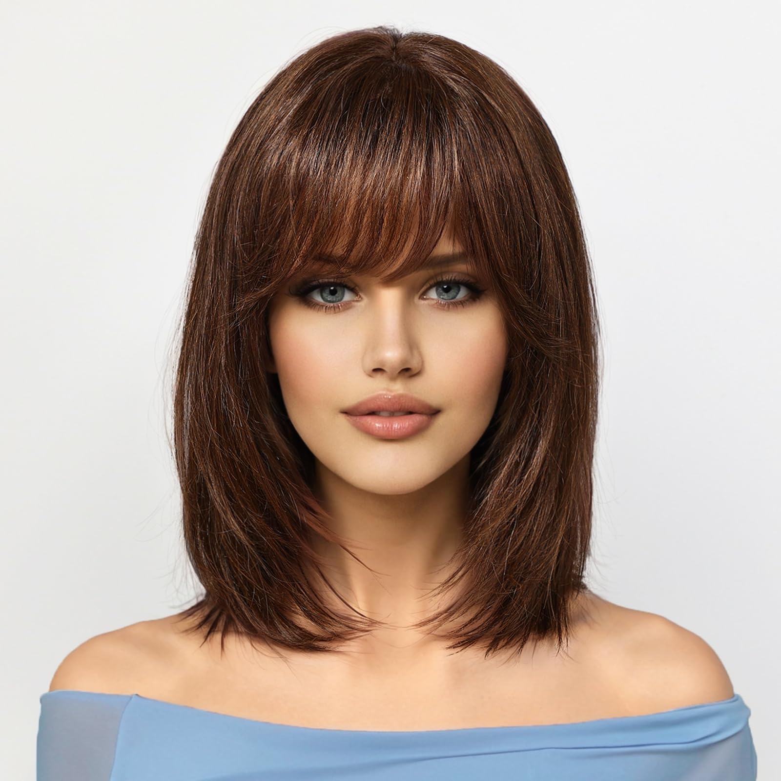 Amazon.com : KKU 12 Inch Dark Brown Wigs Human Hair for Women, Remy ...