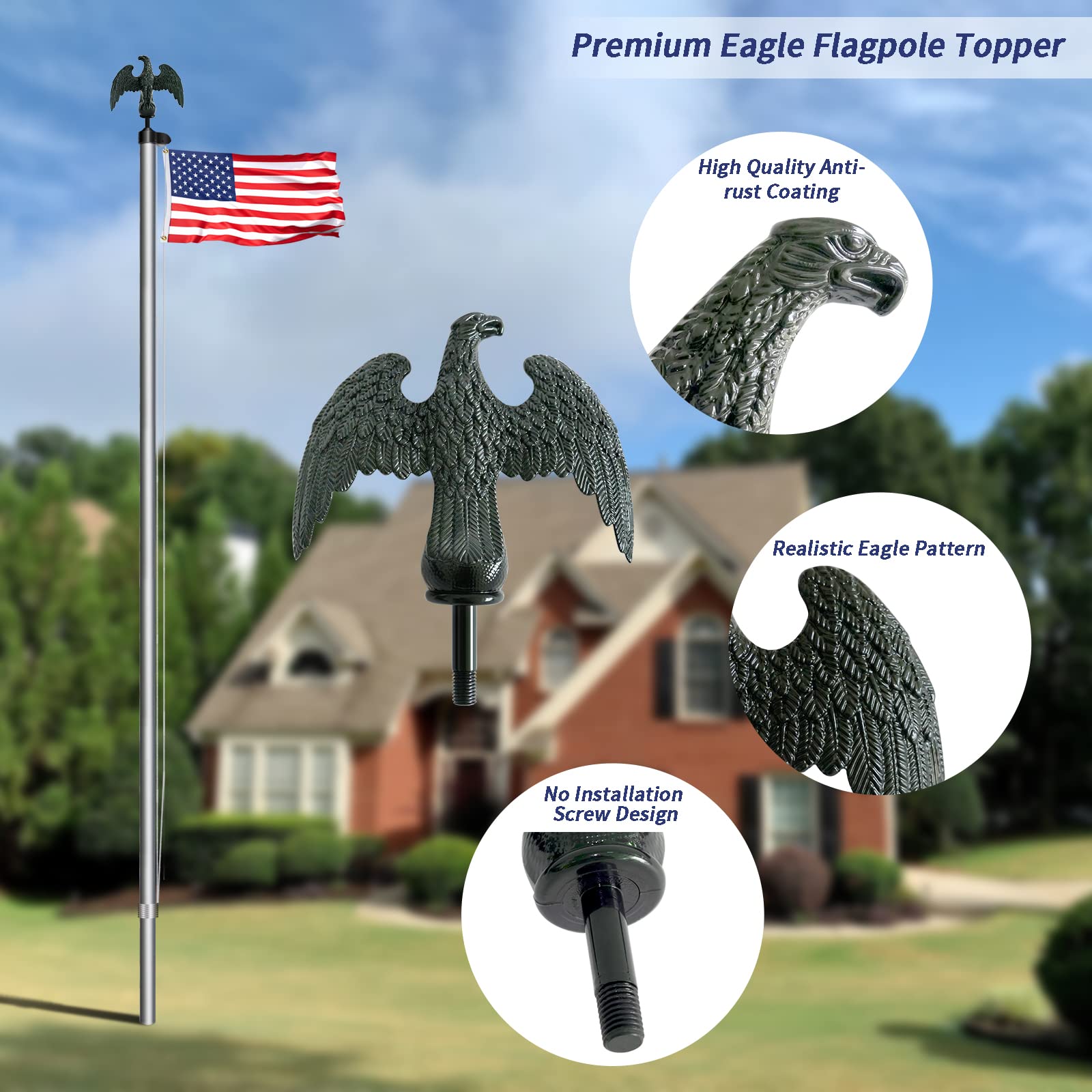 Snapklik.com : Flag Pole Topper, Flagpole Eagle Topper Black Finial ...