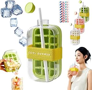 Amazon.com: Ice Cube Bottle, 2 In 1 Touch-Free Ice Cube Tray Water Bottle with Lid and Bin ...