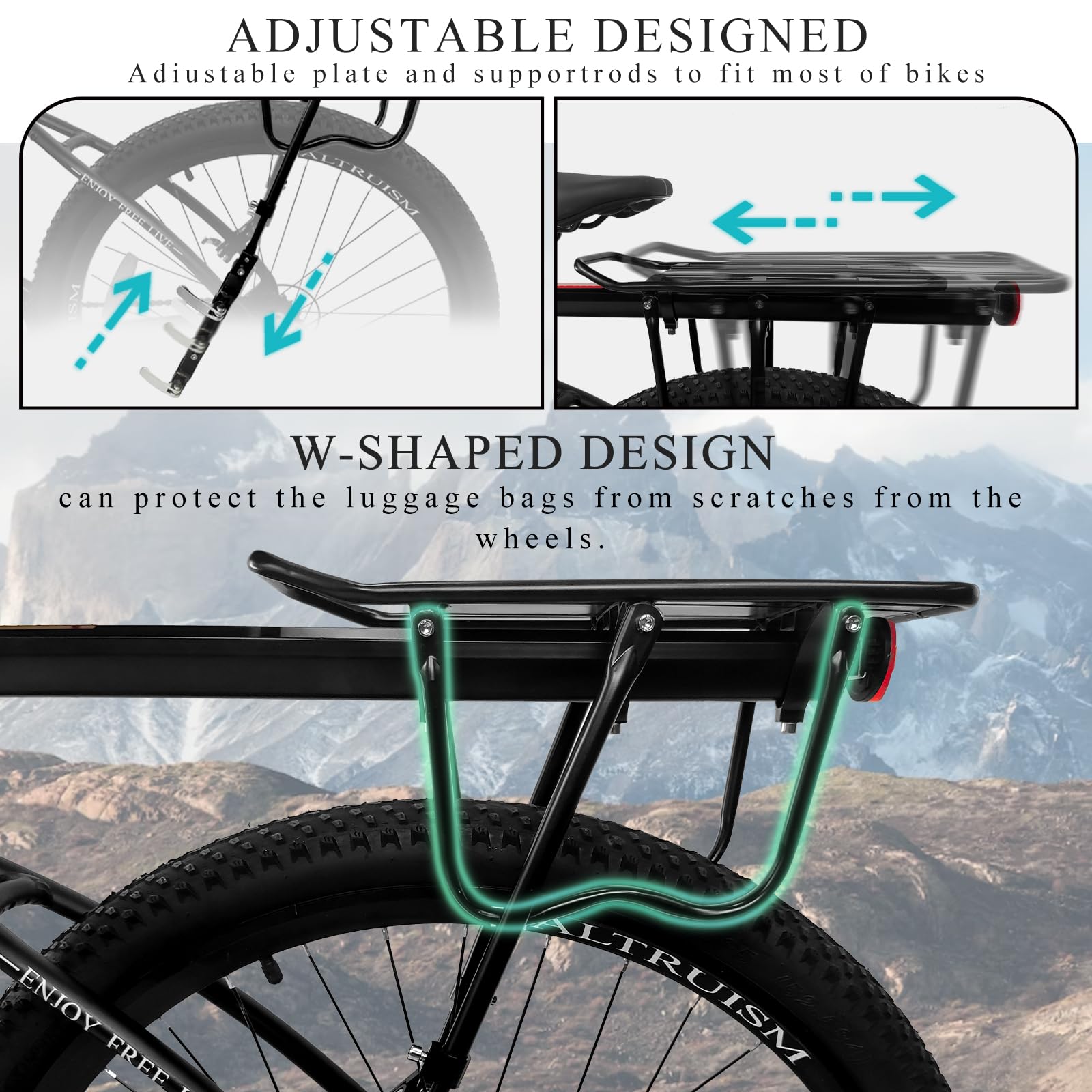 Versatile Rear Bike Rack -110 lbs Load Capacity Bike Cargo Racks- Quick ...