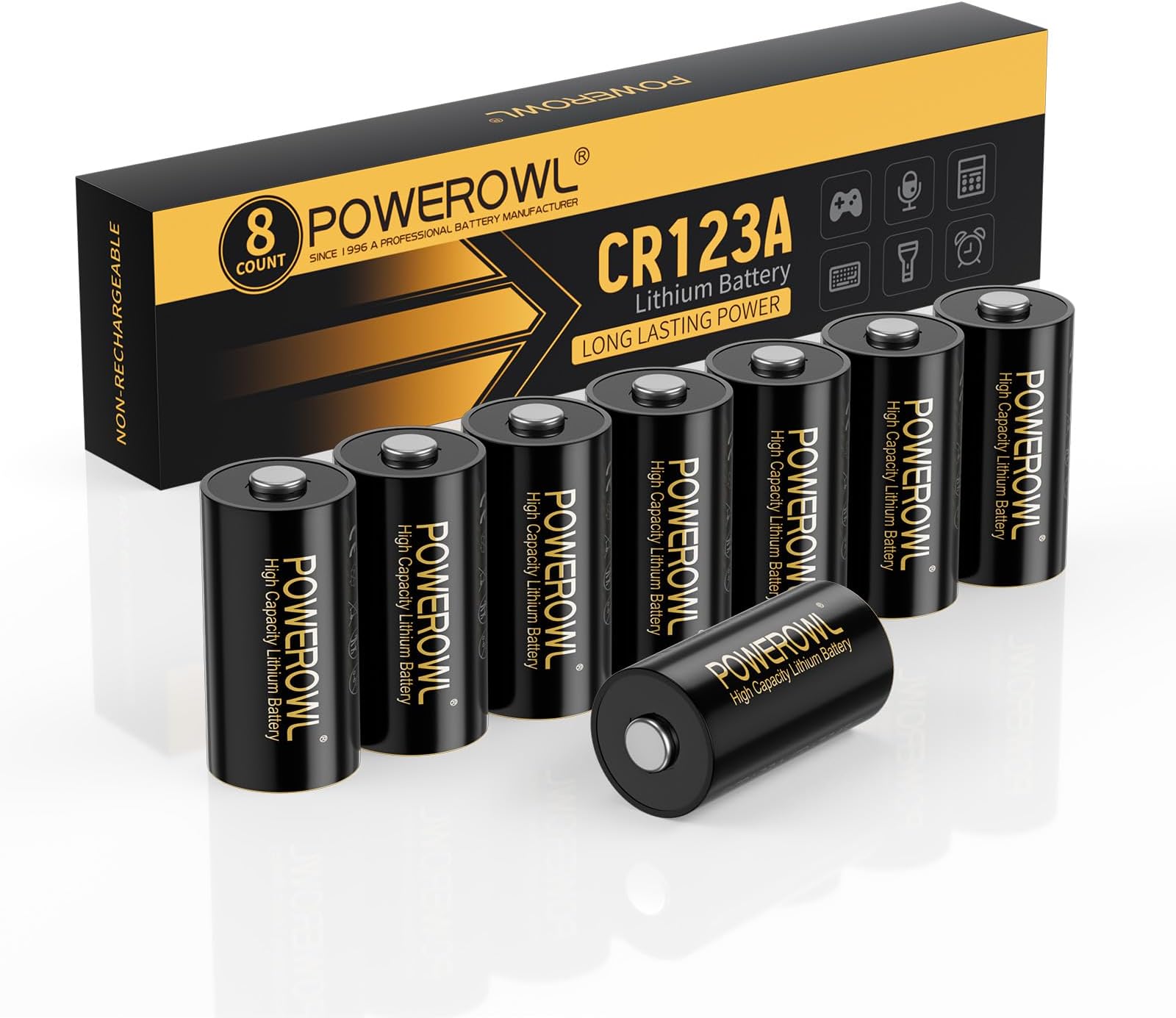 Amazon.com: POWEROWL 123 Batteries Cr123A 3V Lithium 8 Count, High ...